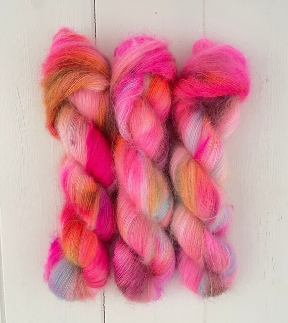 Yarn Red Green Mohair Silk Hand Dyed Yarn Rust Pink Tonal Fuzzy Yarn ...