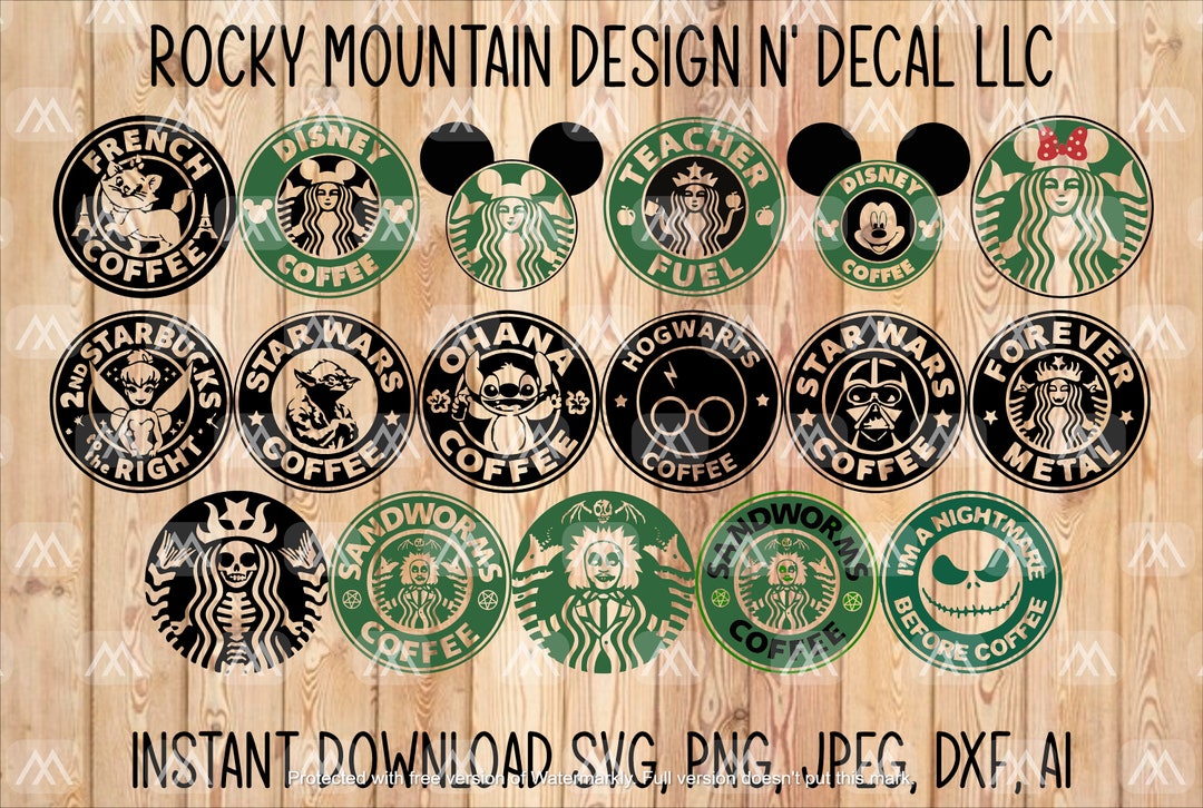 Coffee Labels Starbucks Characters Instant Download Svg, Png, Jpeg, Dxf ...