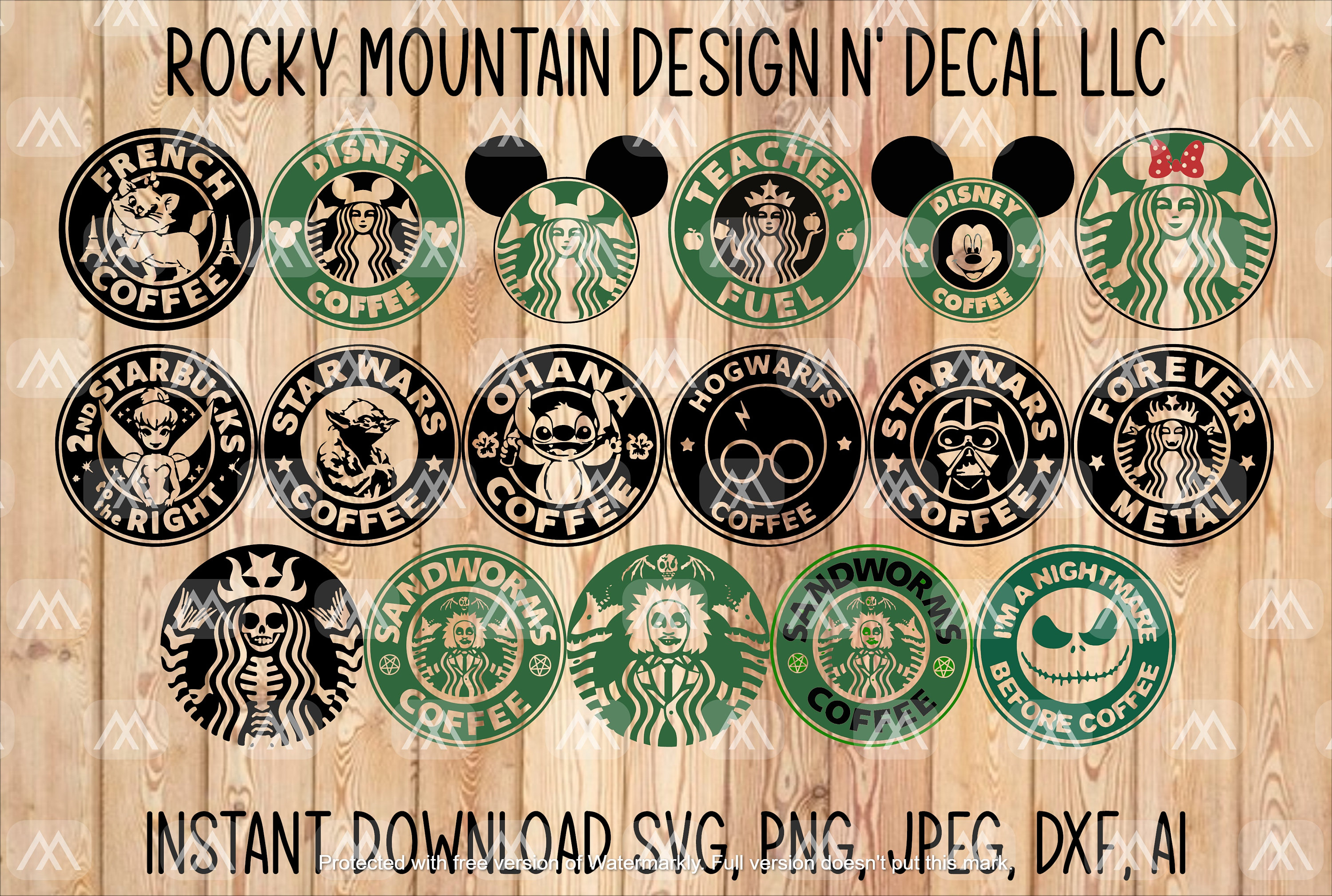 Coffee Labels Starbucks Characters Instant Download Svg, Png, Jpeg, Dxf ...