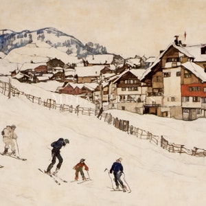 Original Vintage Ski Slopes Art Set 6 | PRINTABLE Original Winter Ski ...