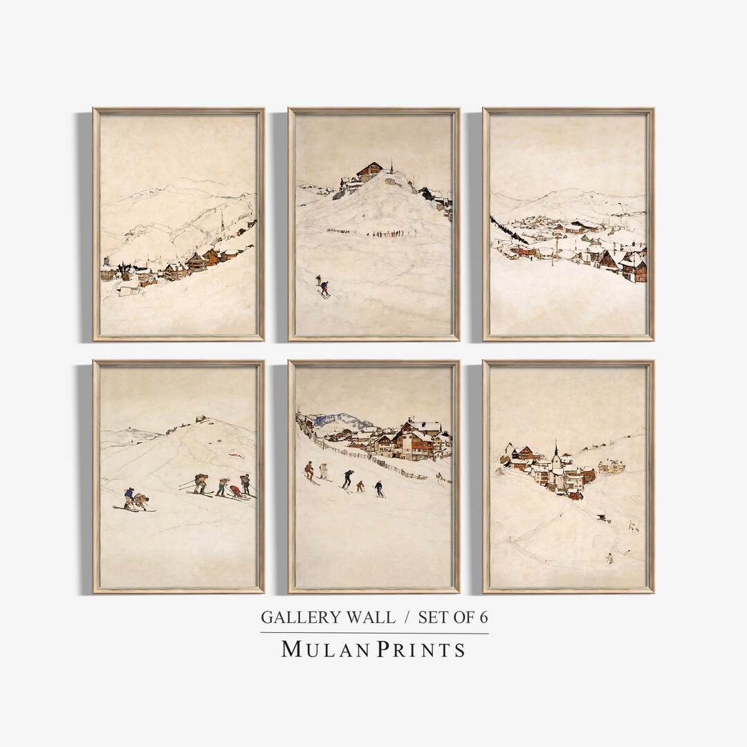 Original Vintage Ski Slopes Art Set 6 | PRINTABLE Original Winter Ski ...