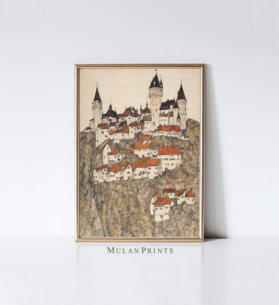 Original Retro Castle Sketch | PRINTABLE Castle Landscape Wall Art ...