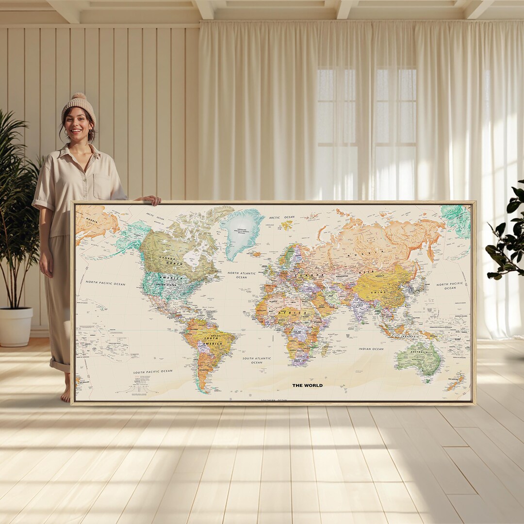21st Century Professional World Map: Large Framed Canvas - Exclusive ...
