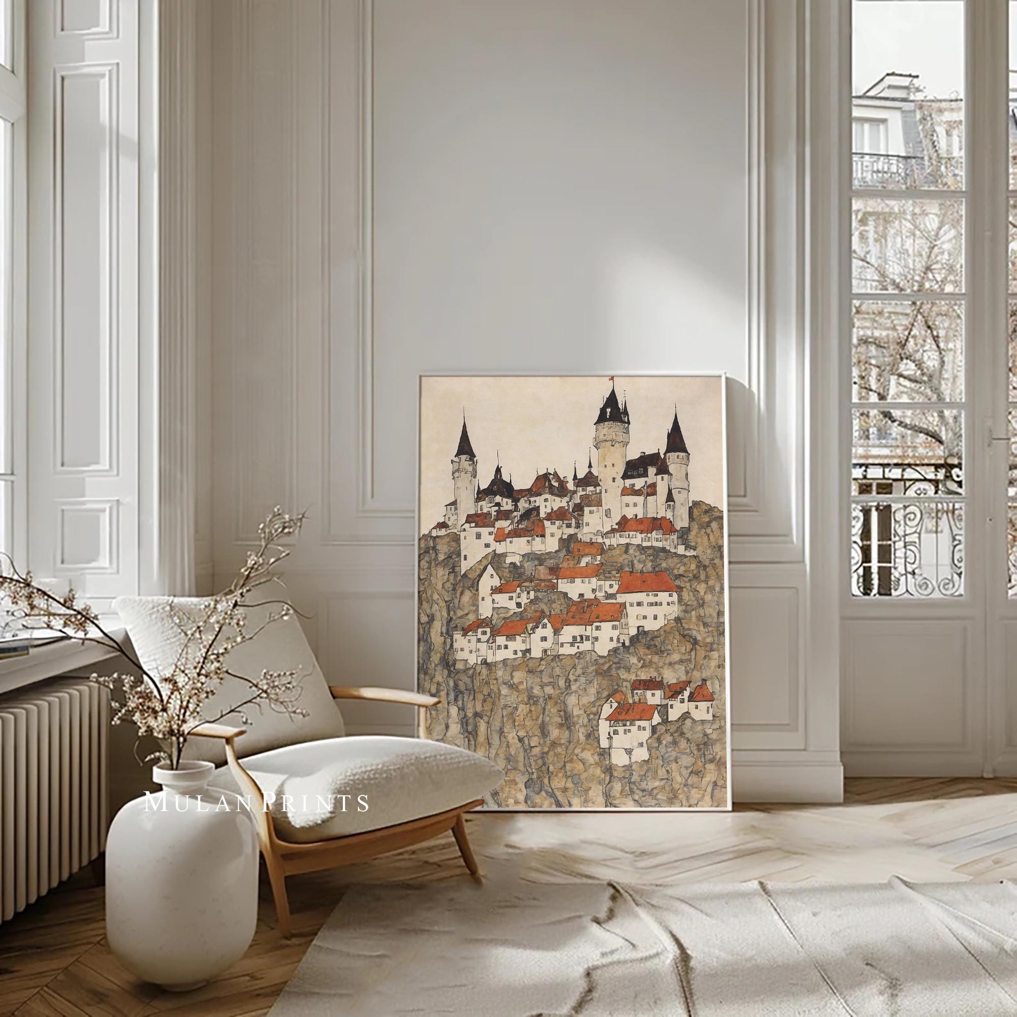 Original Retro Castle Sketch | PRINTABLE Castle Landscape Wall Art ...