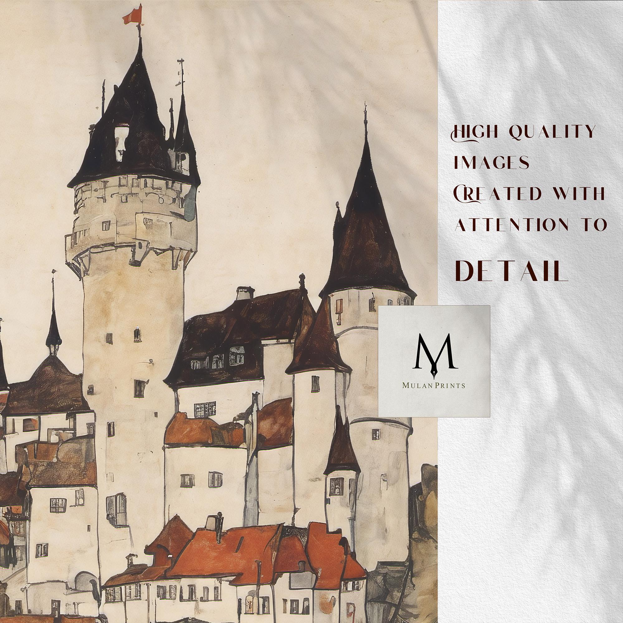 Original Retro Castle Sketch | PRINTABLE Castle Landscape Wall Art ...