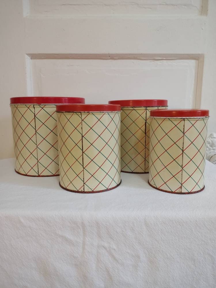 Red Amaryllis Tin Canister Set Vintage 1940's - Etsy