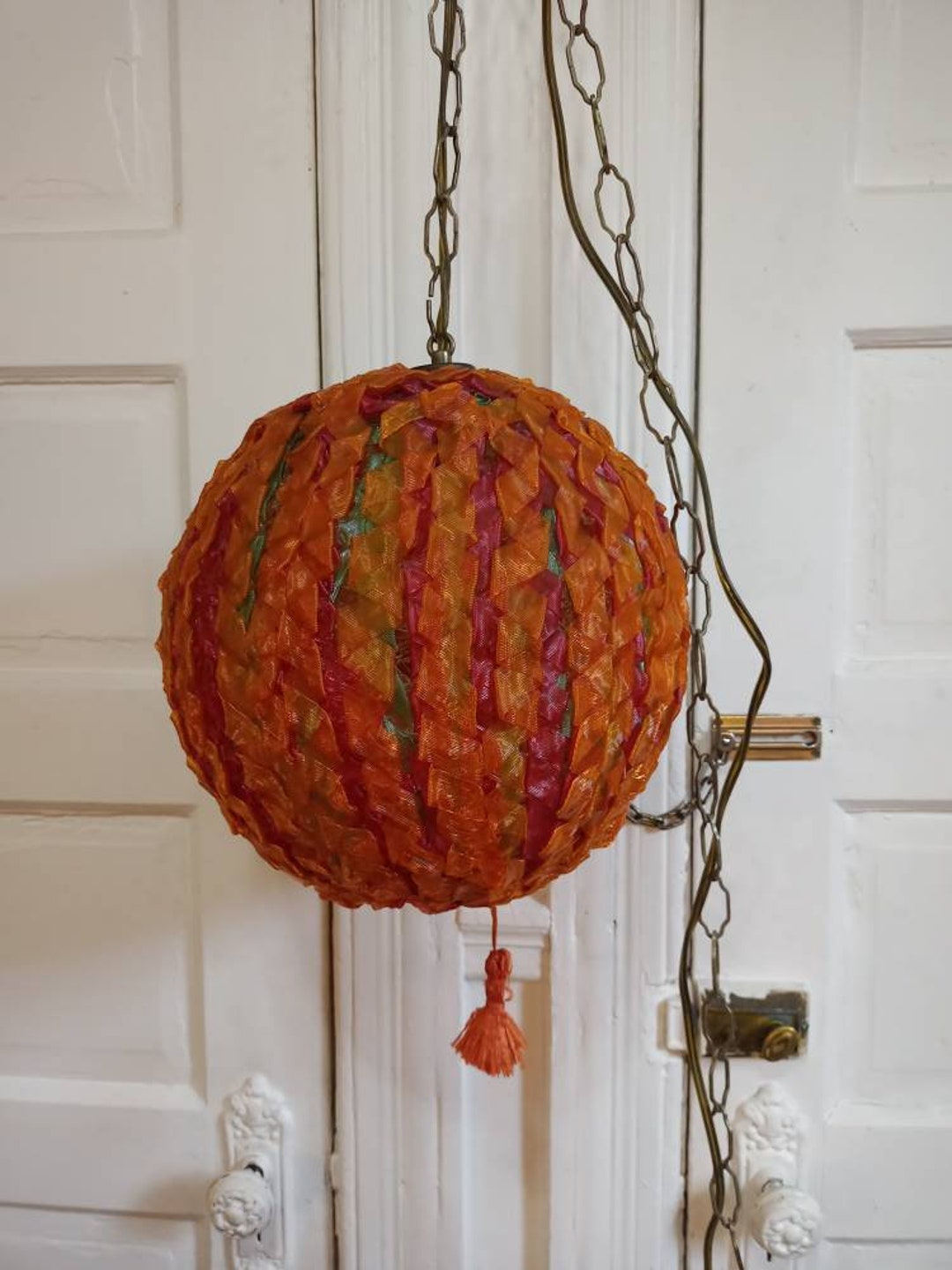 Vintage Lucite Ribbon Swag Light Lamp Orange & Green 1960's or 70's - Etsy