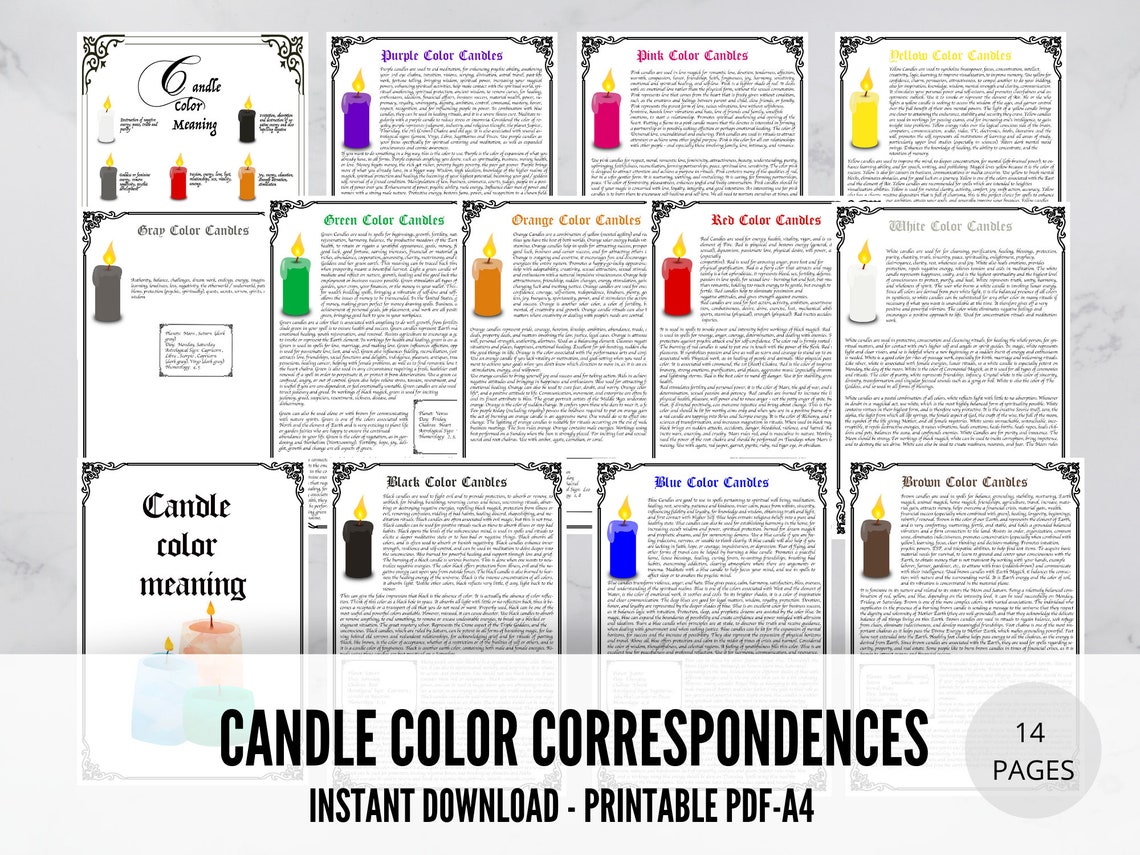 14 Pages CANDLE COLOR CORRESPONDENCES Instant Download | Etsy