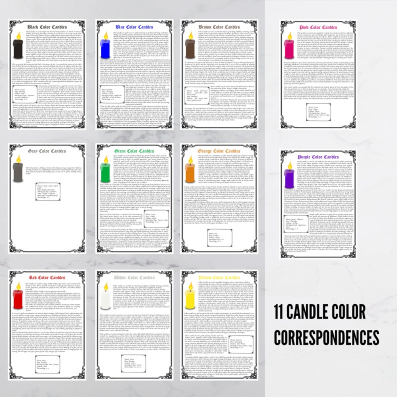 14 Pages CANDLE COLOR CORRESPONDENCES Instant Download - Etsy
