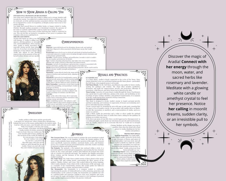 Aradia Goddess Grimoire Pages: Book of Shadows Printable (PDF) - Etsy