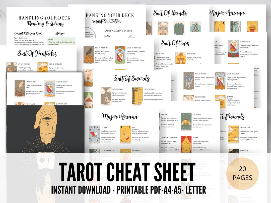 Tarot Cheat Sheet | Tarot Study Guide | Printable Tarot Meanings Book ...