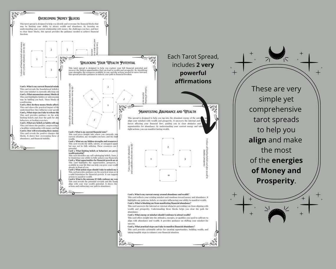 Money & Prosperity Tarot Spreads Journal: Financial Guidance (printable ...