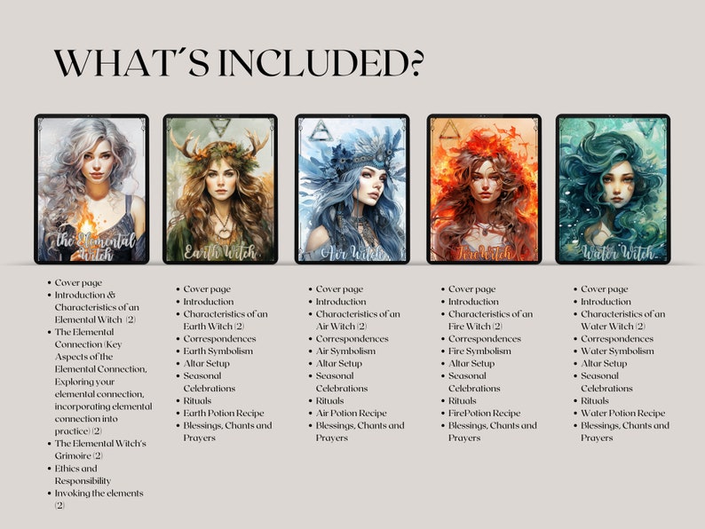 The Elemental Witch. Earth, Air, Water & Fire Witch. BUNDLE. Printable ...