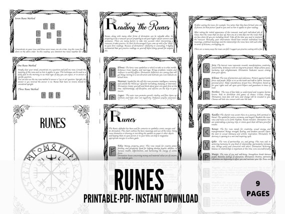 Runes and Rune Stones Cheat Sheet Printable Grimoire Pages | Etsy