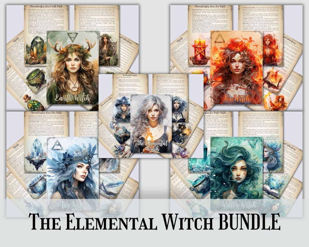 The Elemental Witch. Earth, Air, Water & Fire Witch. BUNDLE. Printable ...