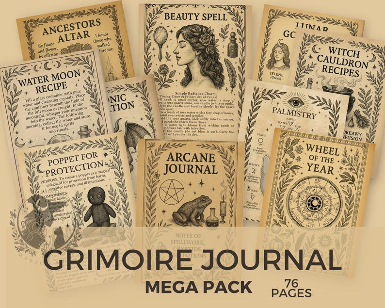 76 Witchcraft Pages: Grimoire Journal Printable - Book of Shadows ...