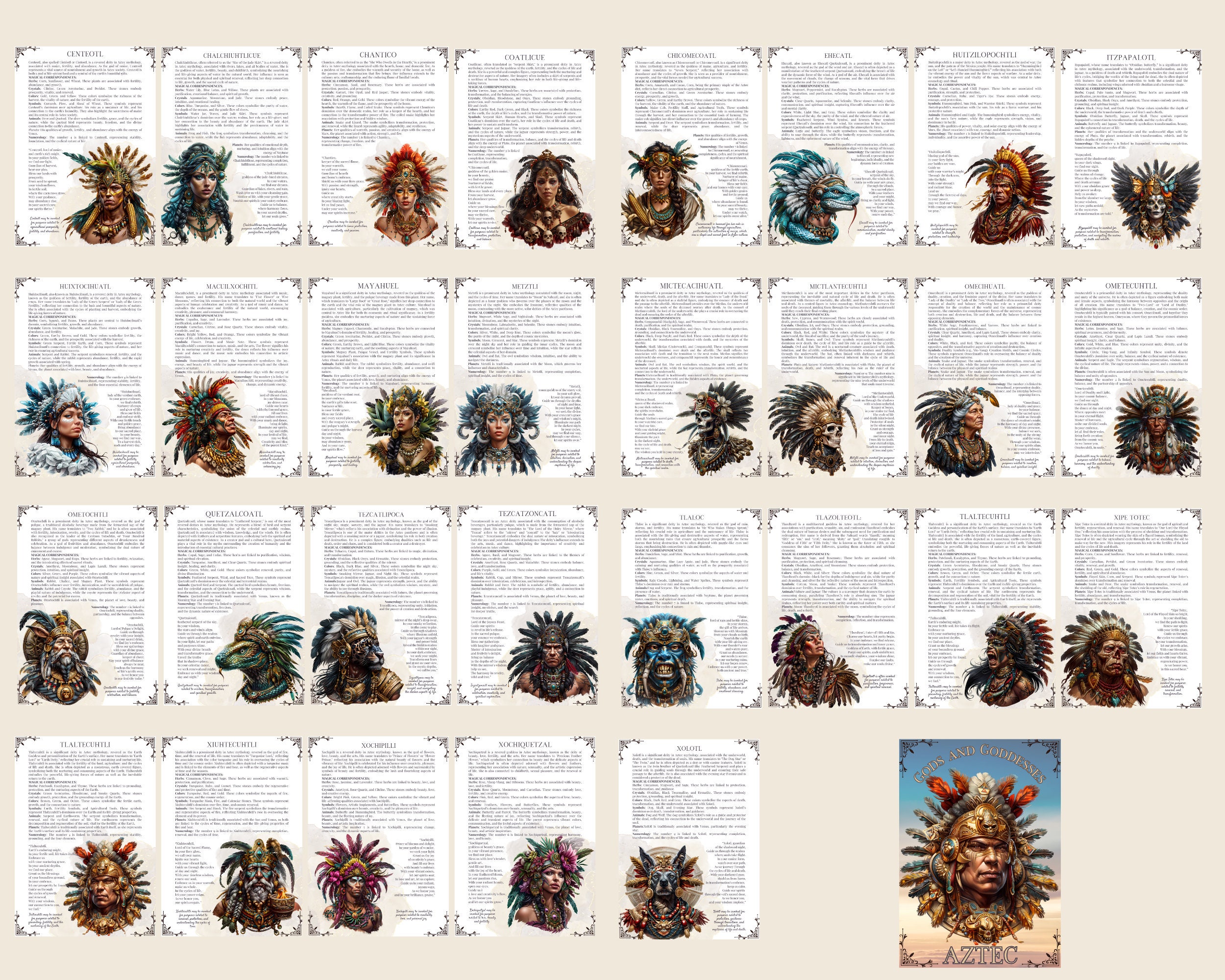 Aztec Gods and Goddesses Grimoire – Ancient Mexican Deity Printable ...