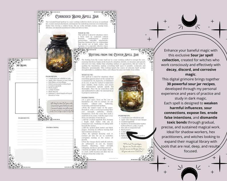 Sour Jar Spells & Baneful Magic | Witchcraft Ritual | Printable Dark ...