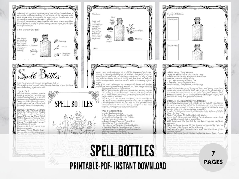 Spell Bottles Witch Bottles Digital Download Workpage - Etsy