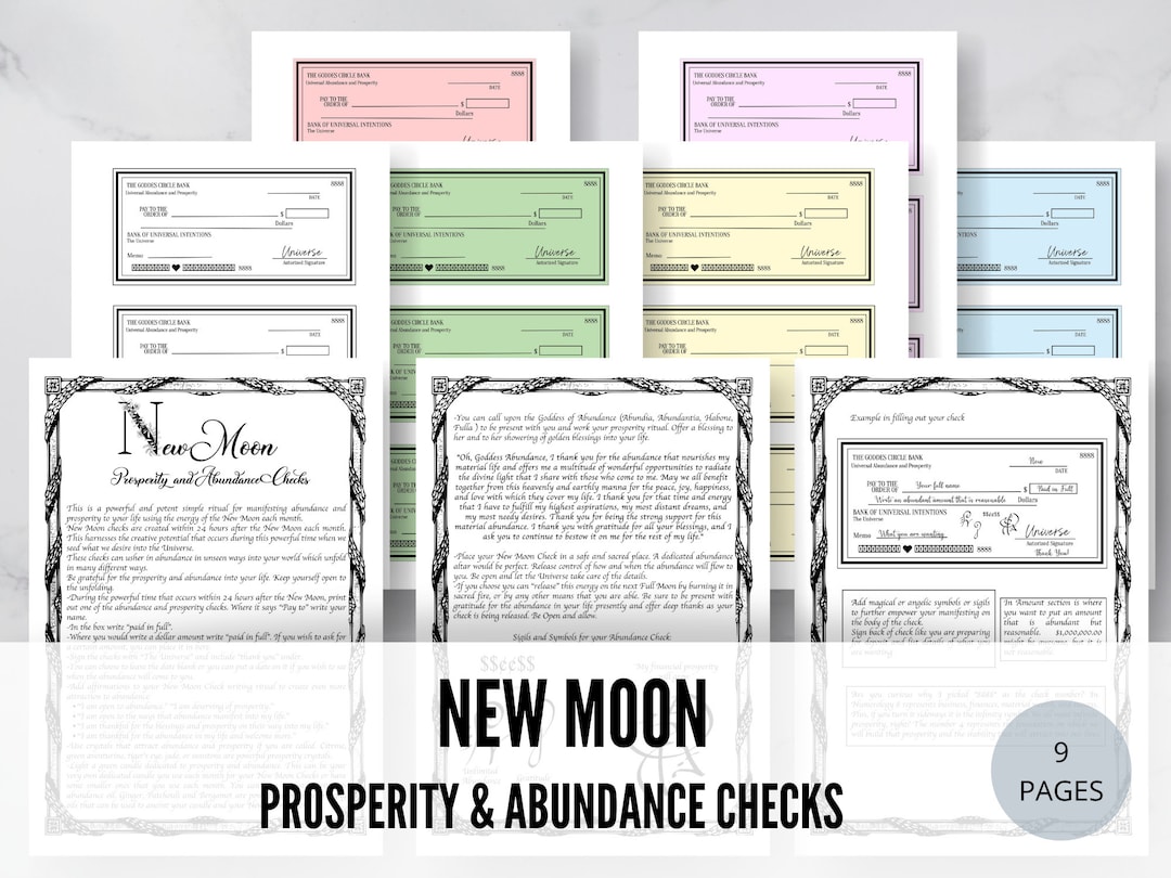 Law of Abundance Checks: New Moon Ritual, Manifestation (PDF) - Etsy