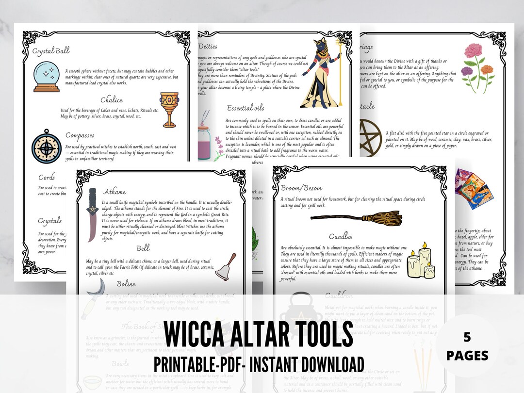 5 Digital Pages Wicca Altar Tools, Book of Shadows, Witch Tools - Etsy