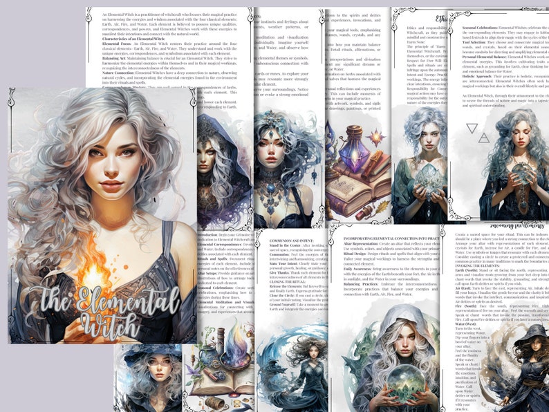 The Elemental Witch. Earth, Air, Water & Fire Witch. BUNDLE. Printable ...