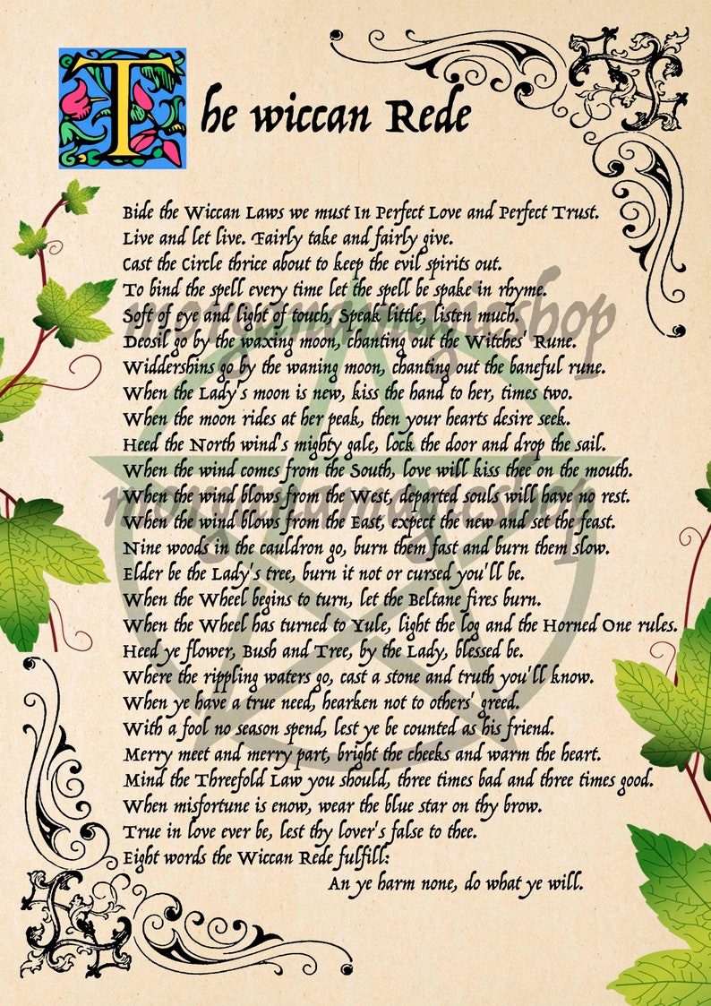 The WICCAN REDE Download and Print for Your Book of Shadows, Grimoire ...