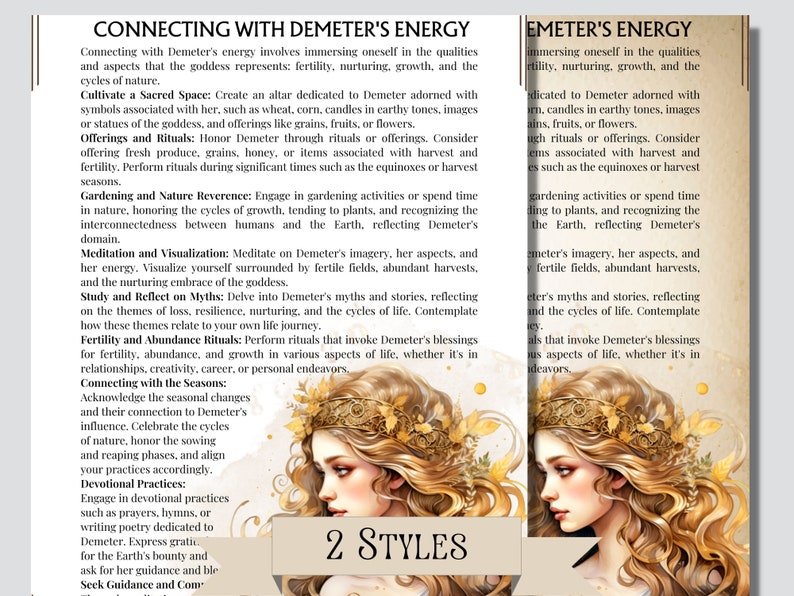 Demeter. Greek Goddess Deity Profile. Grimoire Printable Pages. - Etsy