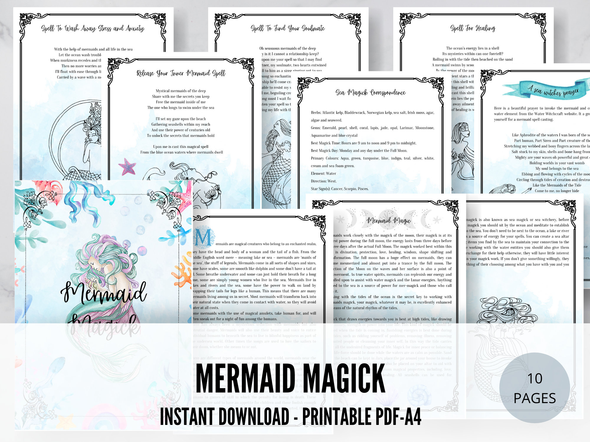 Mermaid Magick- A Sea Witches Prayer- Spells- Book of Shadows- Instant ...