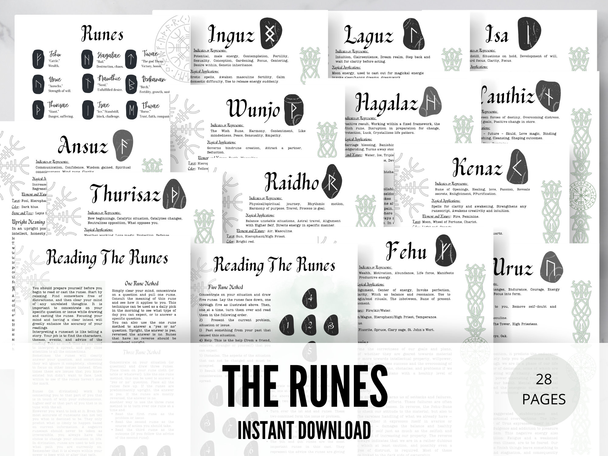 Runes and Rune Stones Cheat Sheet, Printable Grimoire Pages, Book of ...