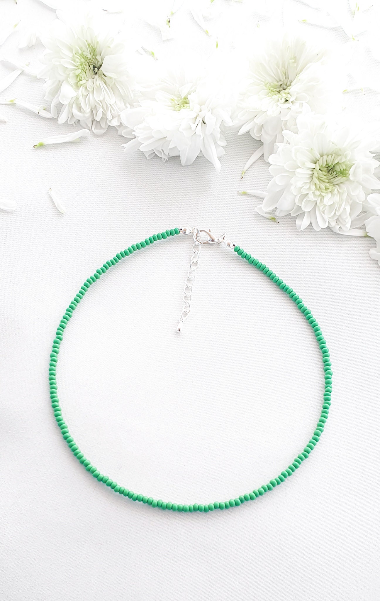 GREEN Seed Bead Choker • Green Beaded Necklace • Royal Green Summer ...
