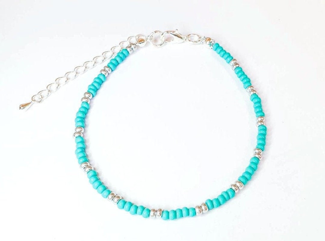 TURQUOISE Minimal ANKLET Size 8 10 Inches TURQUOISE Bead Anklet Summer ...