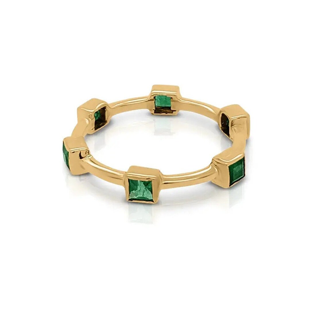 Eternity Emerald Ring Princess Cut Emerald Gemstone Ring Gold Emerald ...