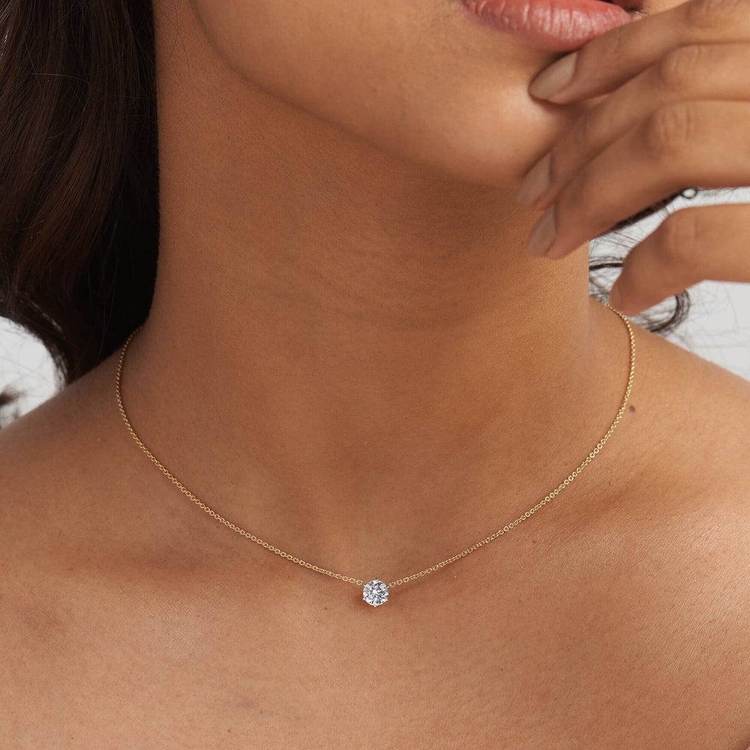 Solitaire Diamond Necklace - Attached Diamond on Chain - Diamond ...