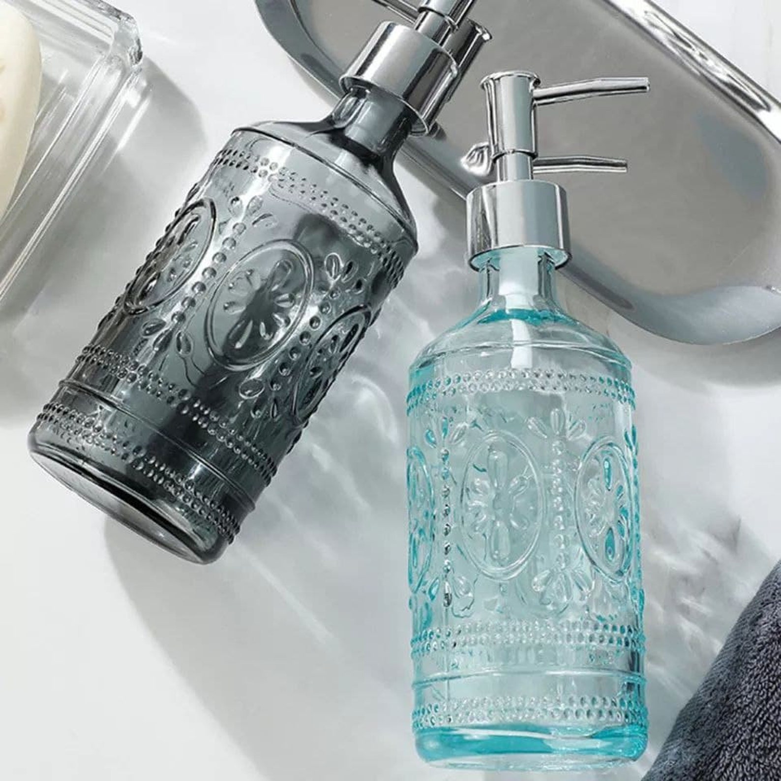 300ml Vintage Style Blue Gray Glass Soap Dispenser Victorian | Etsy