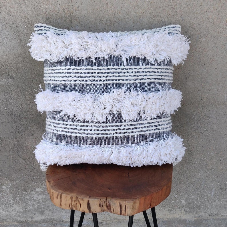 Black And White Color Woven Tufted Textured Cotton Acrylic Etsy