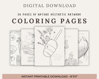 5 Printable Pages of Nature Theme for Coloring Fun - Etsy
