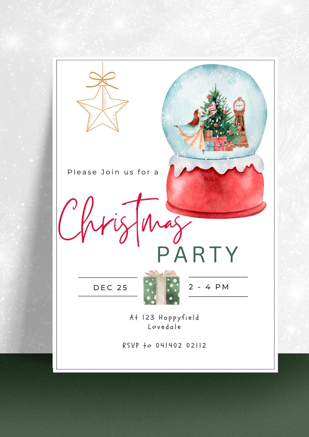 Christmas Party Invitation, Editable Watercolor Christmas, Snowglobe ...