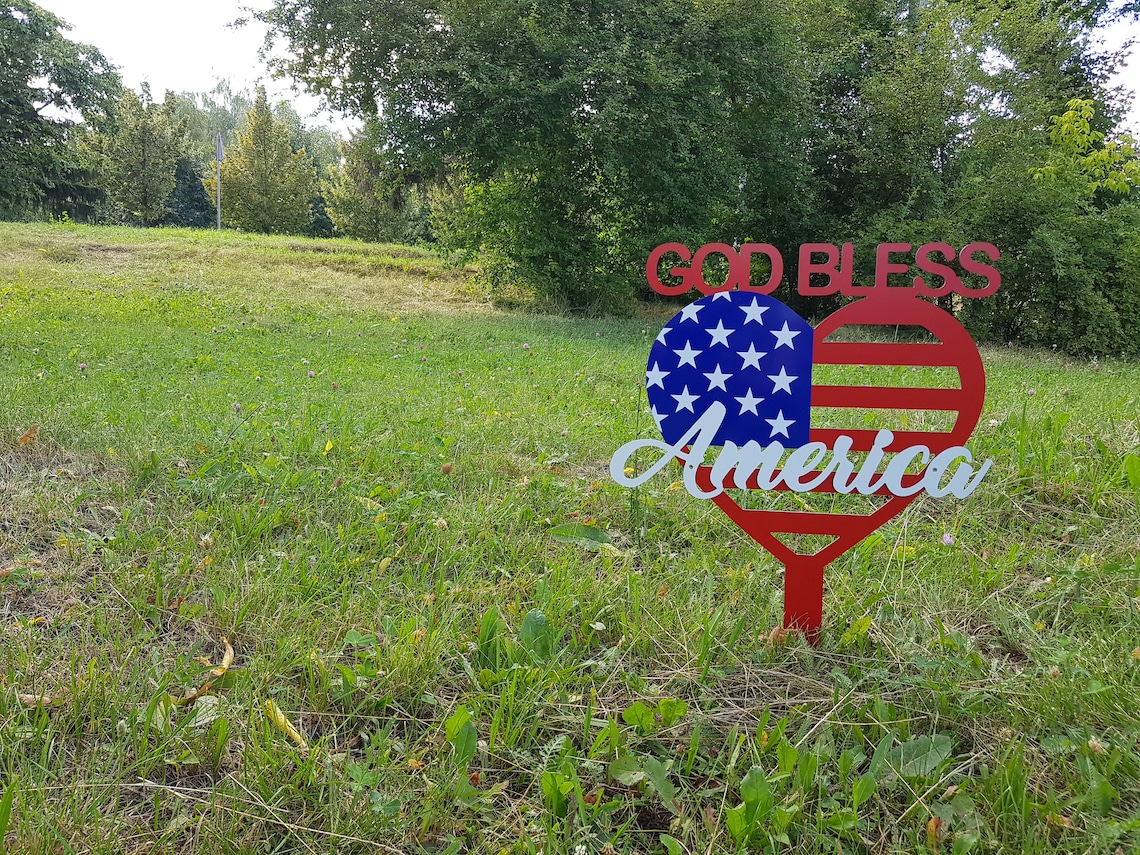 GOD BLESS America Metal Sign Yard, Metal Garden Signs GOD Bless America ...