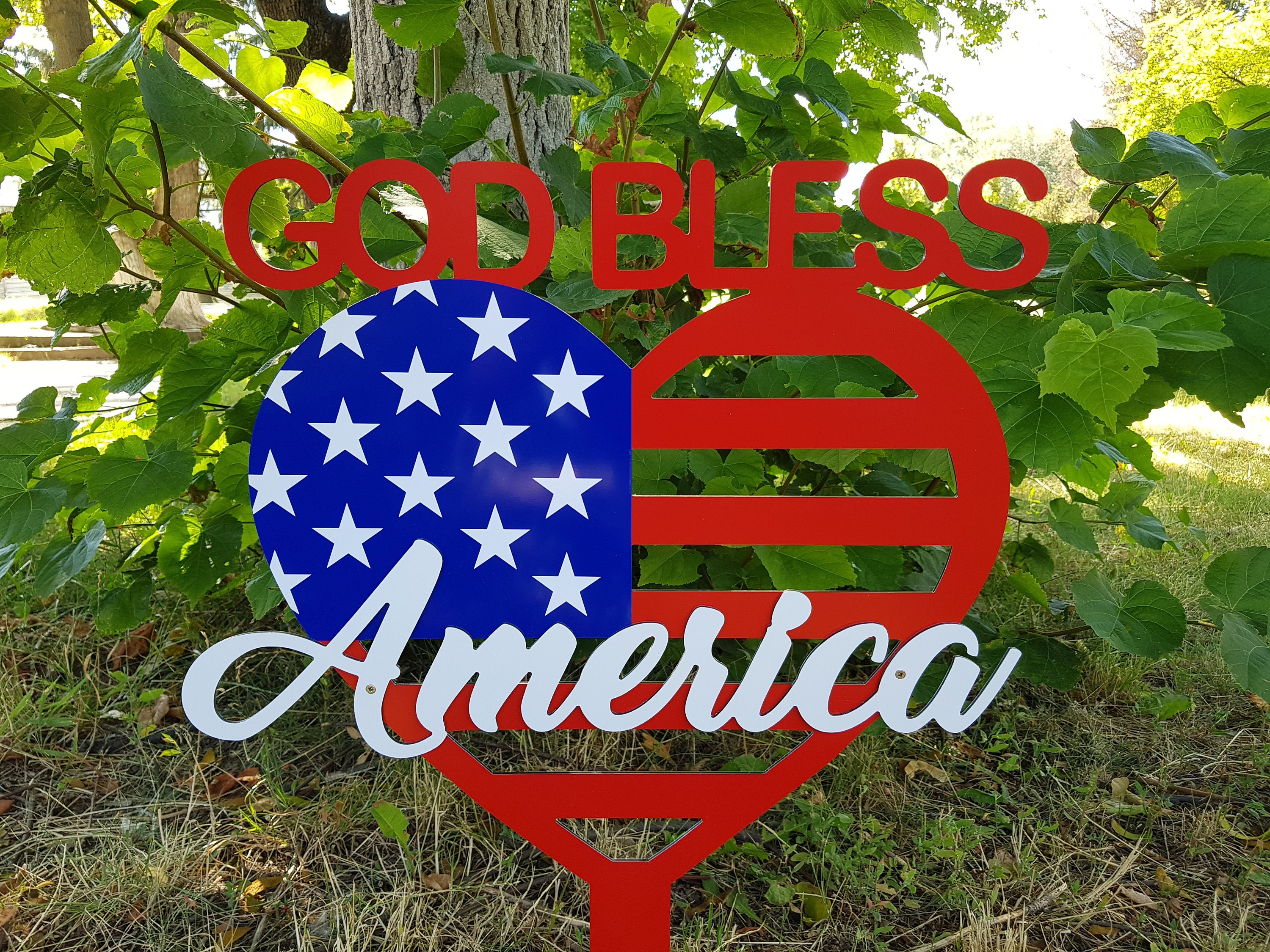 GOD BLESS America Metal Sign Yard, Metal Garden Signs GOD Bless America ...