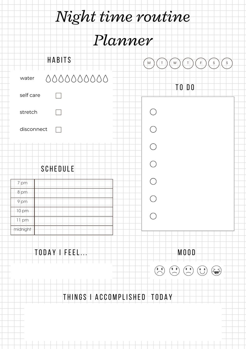 Women Night Time Routine Planner Printable Planner Productivity Digital ...