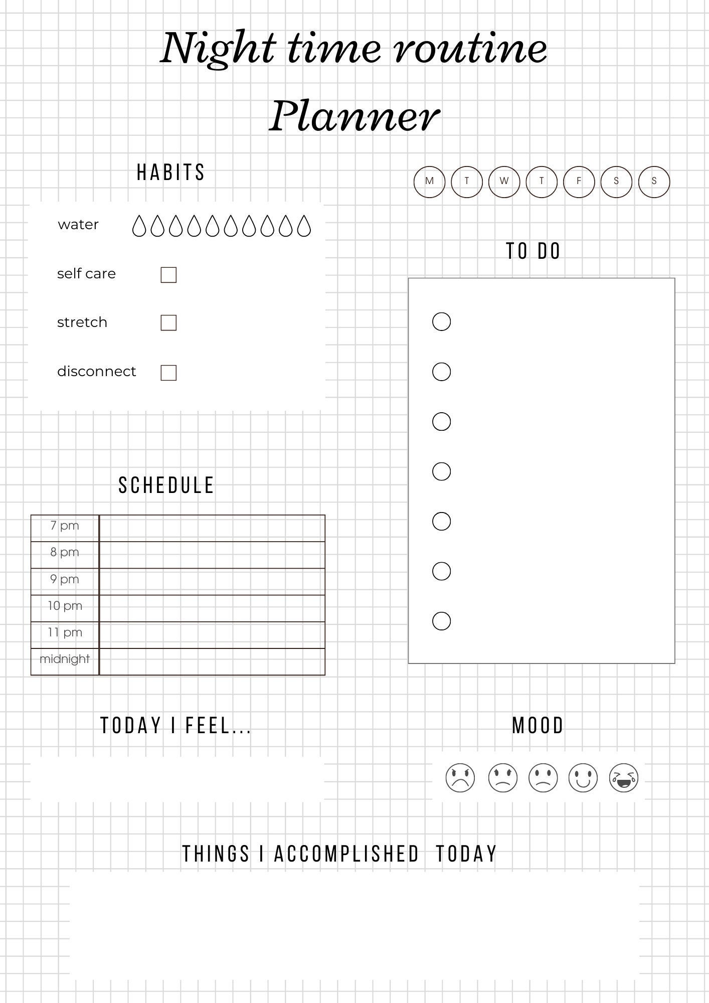 Women Night Time Routine Planner Printable Planner Productivity Digital ...