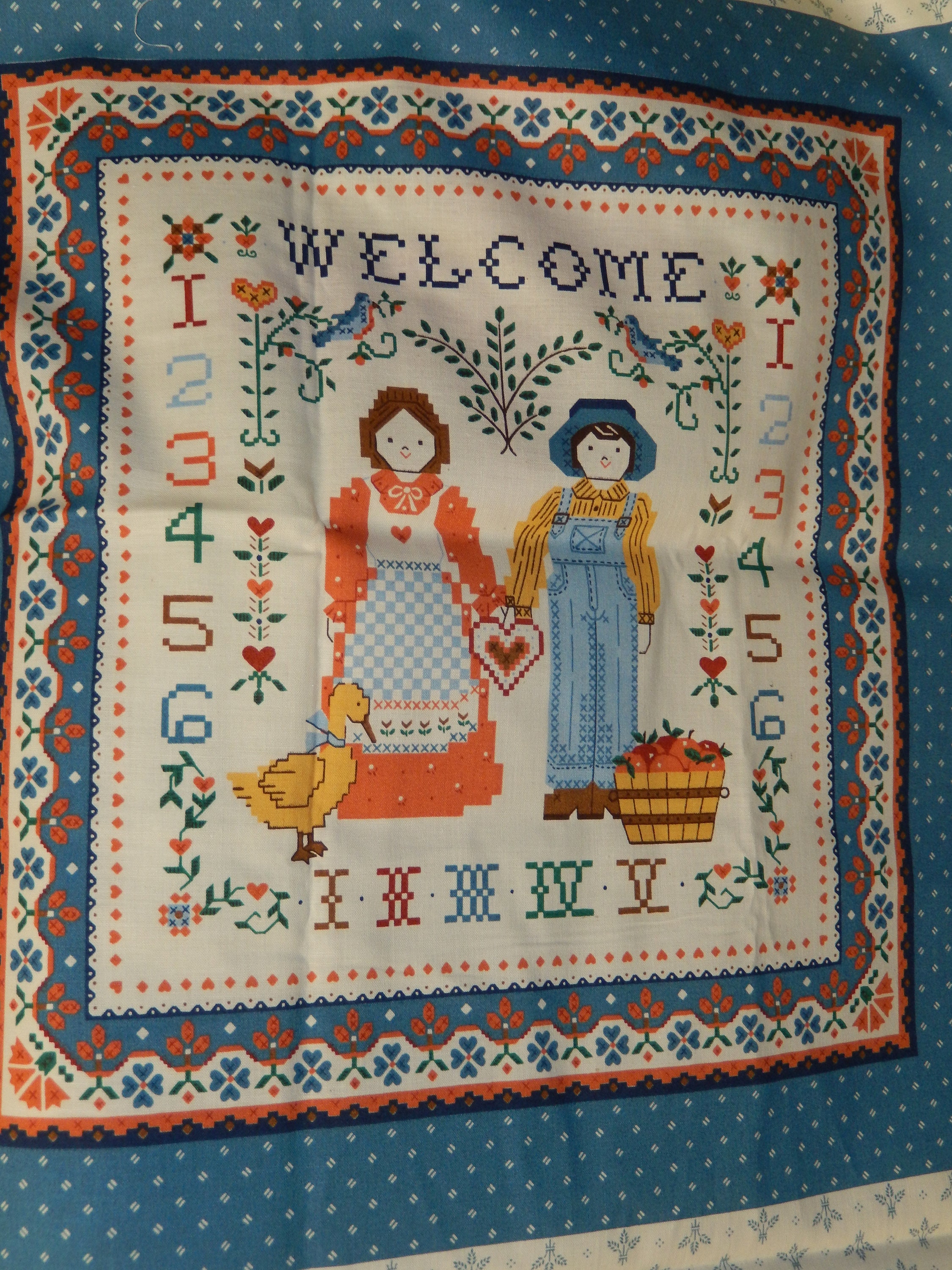 Vintage Sampler Cheater Block Quilt/picture Starter Blue Calico Colors ...