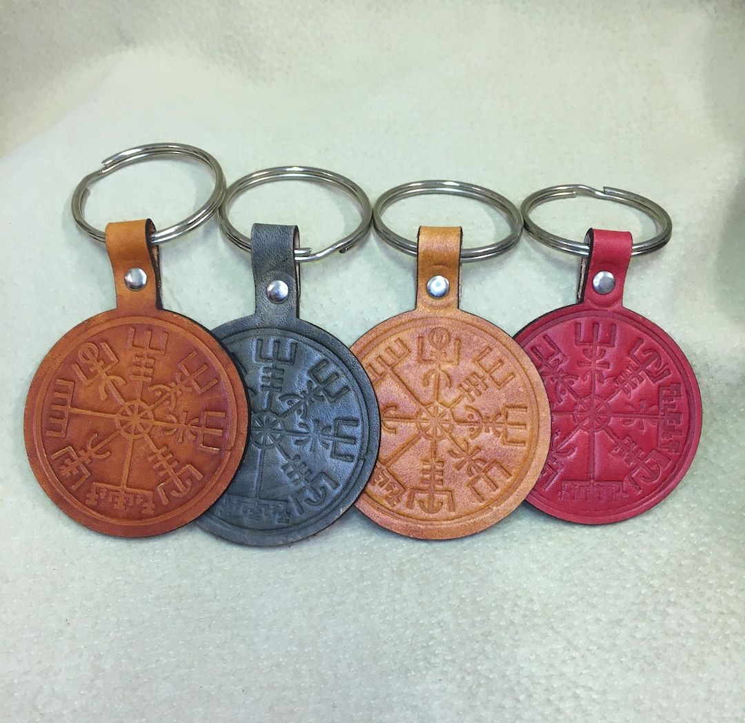 Leather Key Ring Featuring Viking Compass 'vegvisir' Design - Etsy