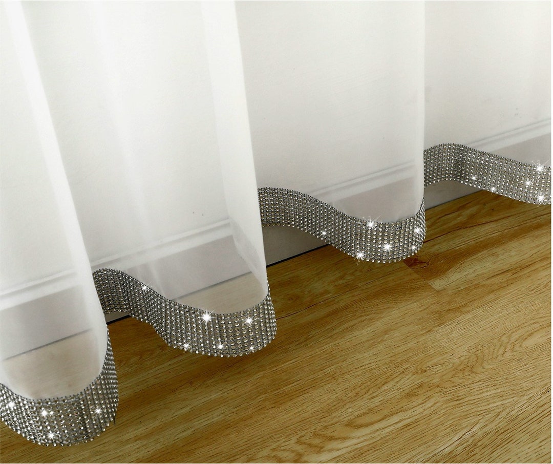 VIVA Sparkle Soft Voile Curtain Panel With Glittery Hem Ready - Etsy
