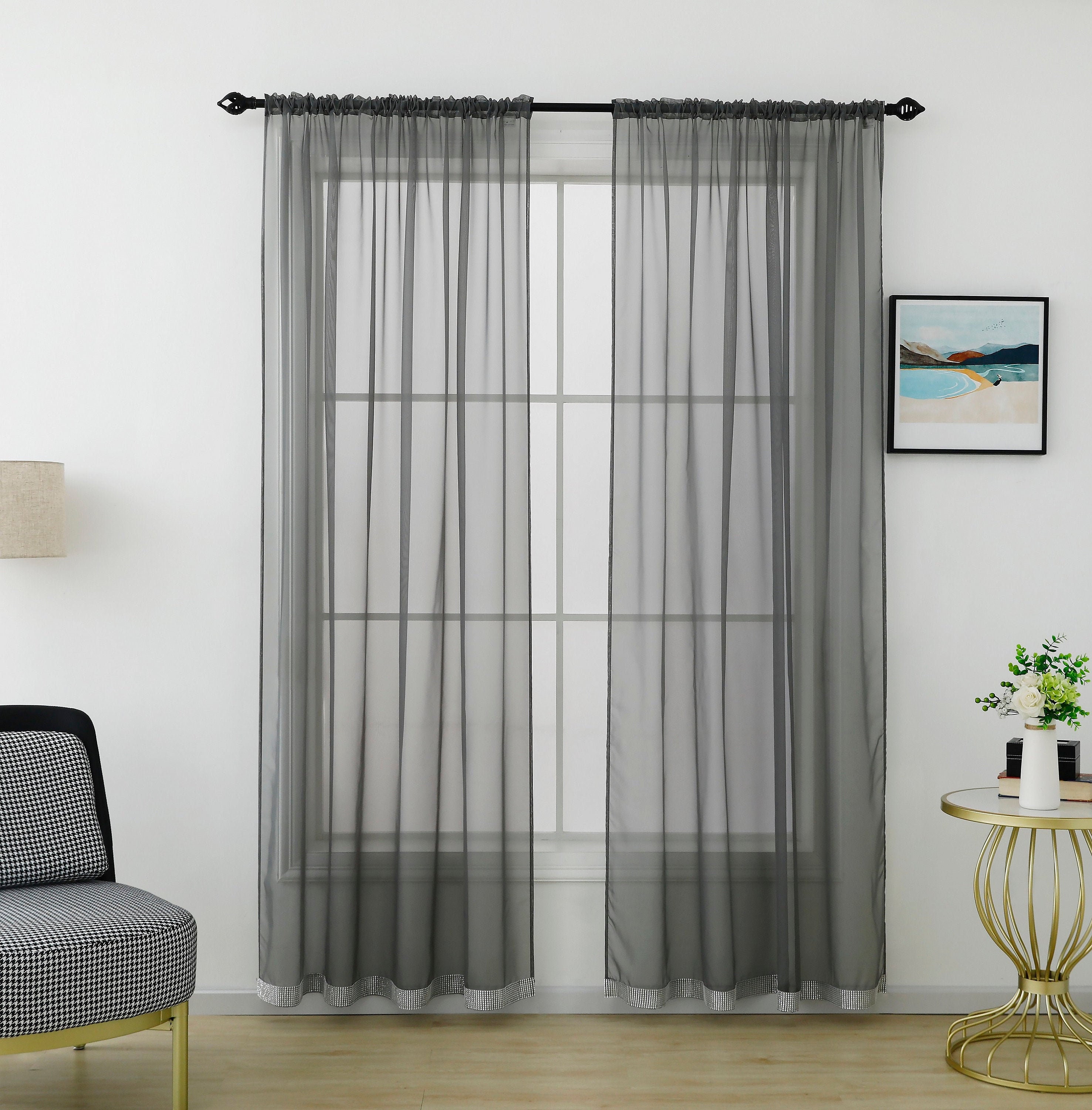 VIVA Sparkle Soft Voile Curtain Panel With Glittery Hem Ready - Etsy UK