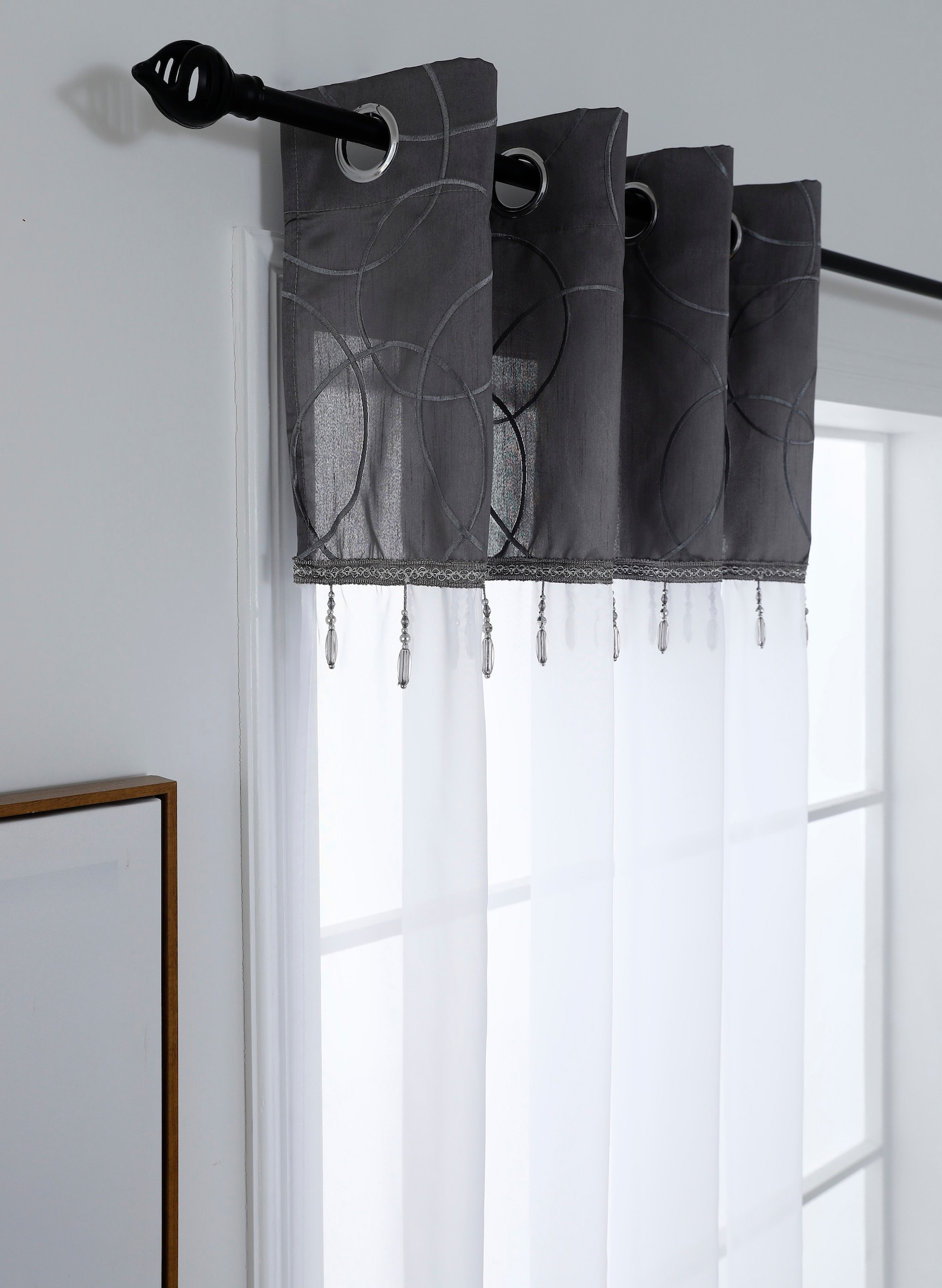 WHITE & SILVER Jewel Tassel Beaded Eyelet Sheer Voile Curtain - Etsy UK