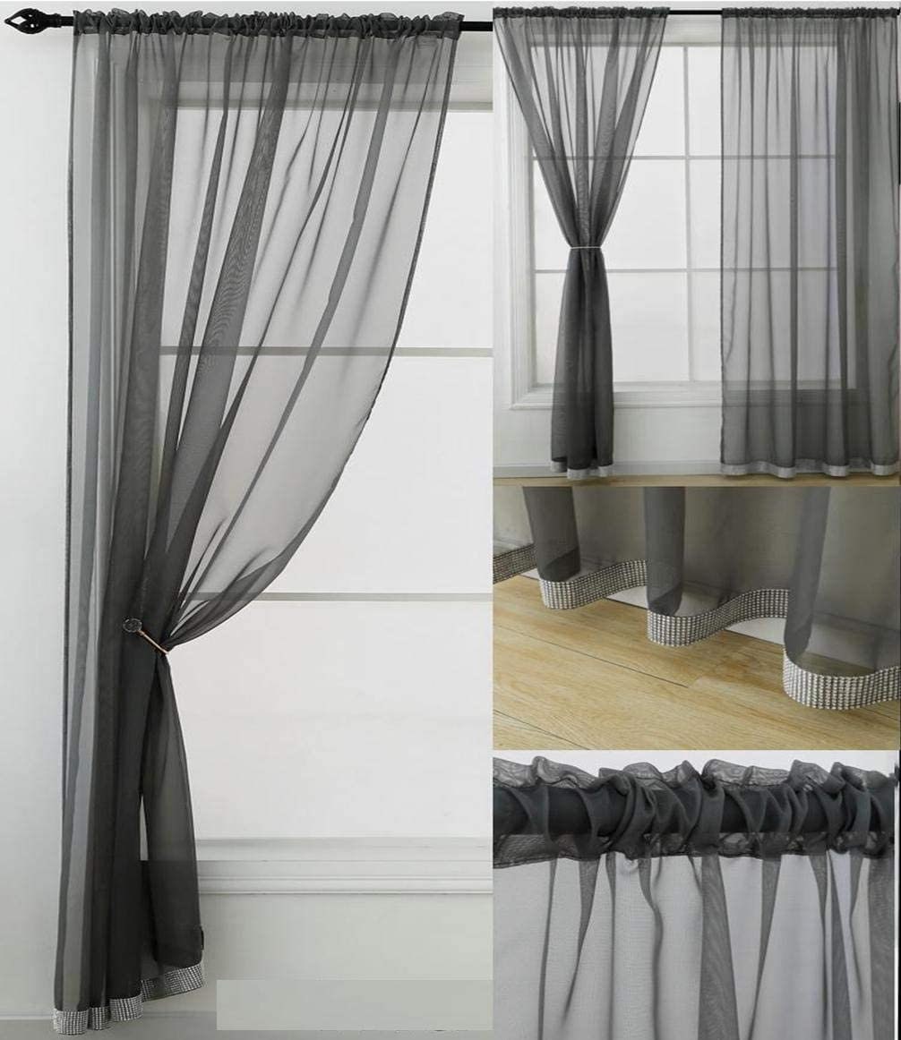 VIVA Sparkle Soft Voile Curtain Panel With Glittery Hem Ready | Etsy UK