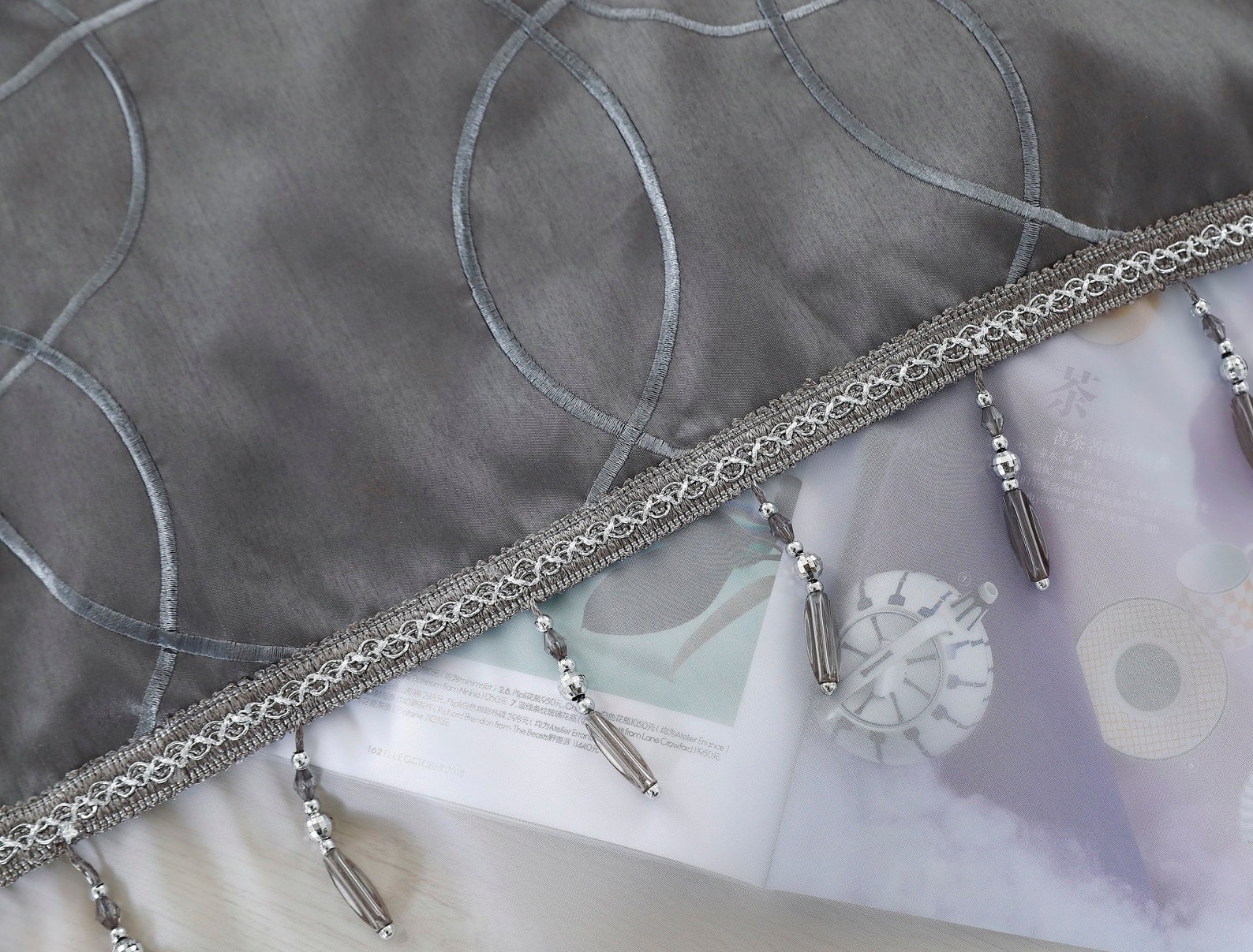 WHITE & SILVER Jewel Tassel Beaded Eyelet Sheer Voile Curtain - Etsy UK