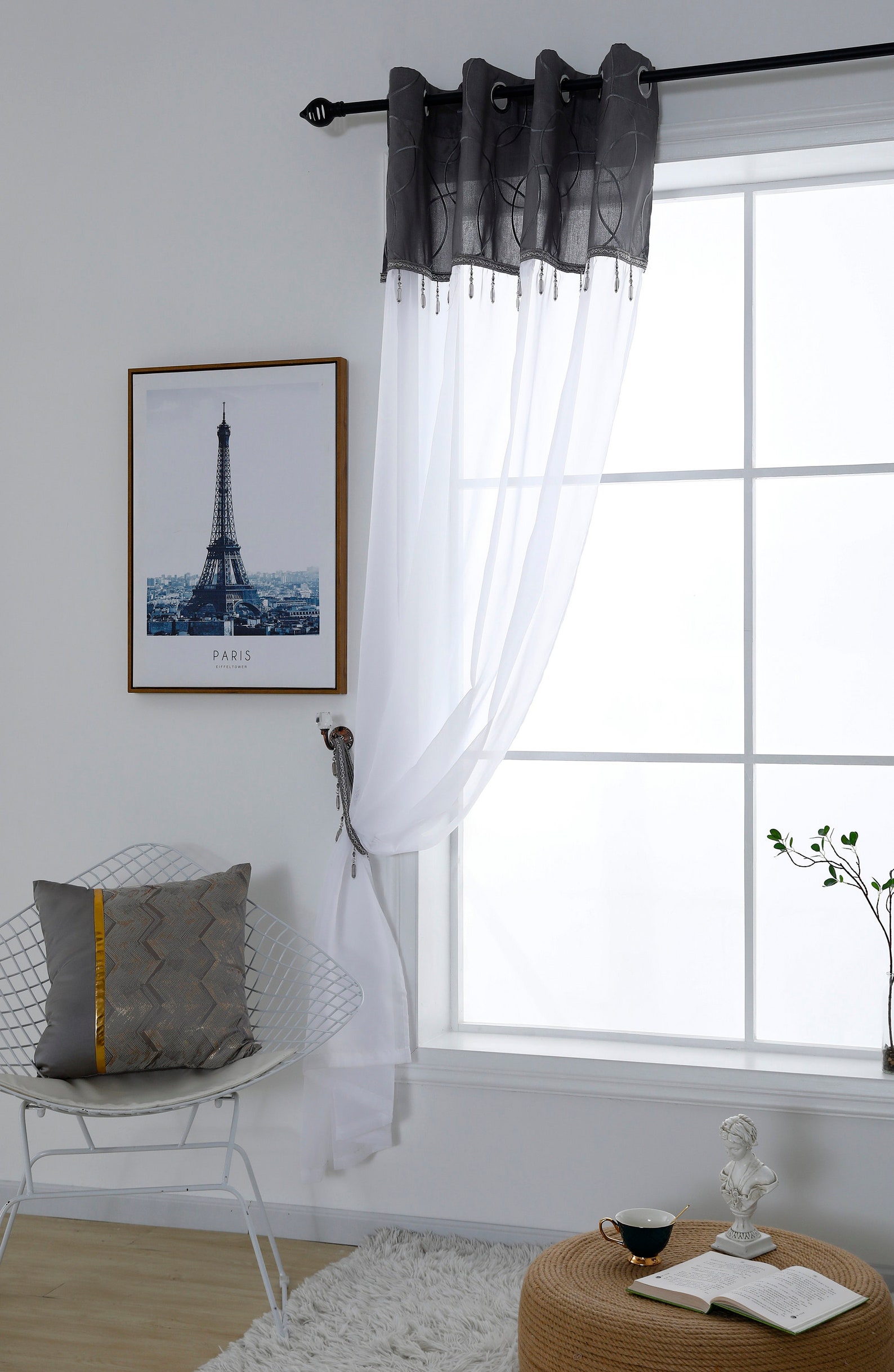 WHITE & SILVER Jewel Tassel Beaded Eyelet Sheer Voile Curtain - Etsy UK